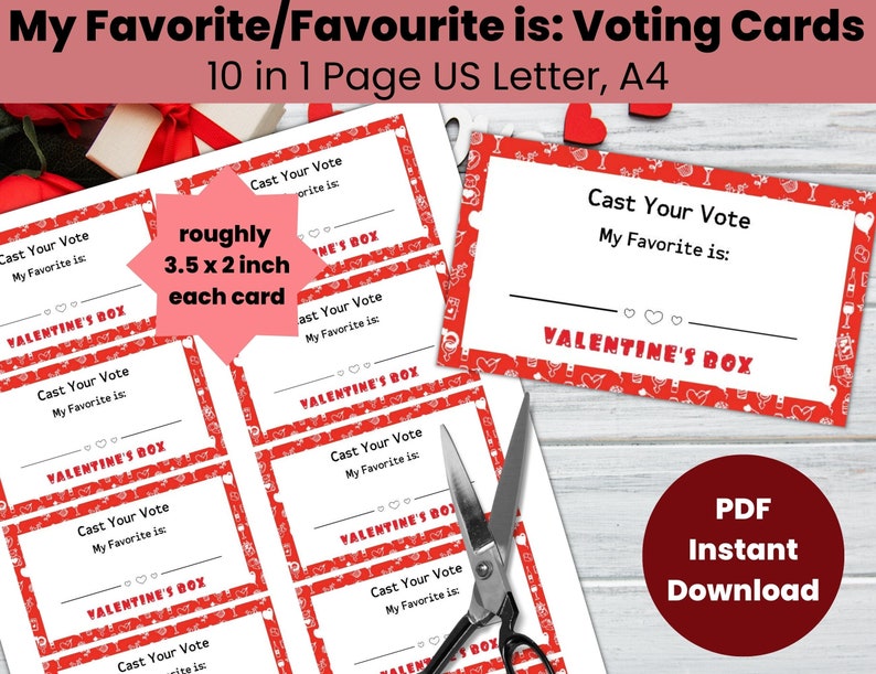 Valentine's Day Box Class Favorite Award Certificates and Voting Cards ...