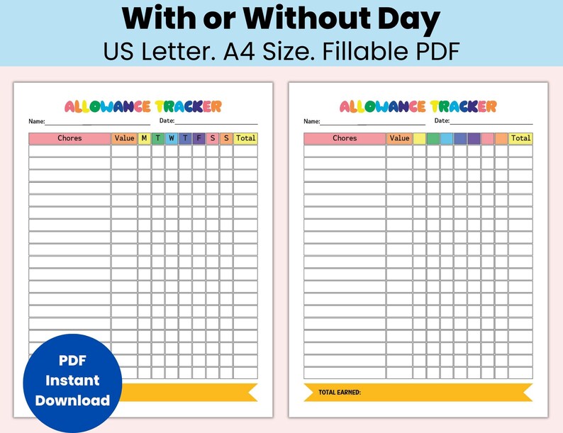 Allowance Tracker for Kids, Allowance Chores Chart, How to Earn Money ...