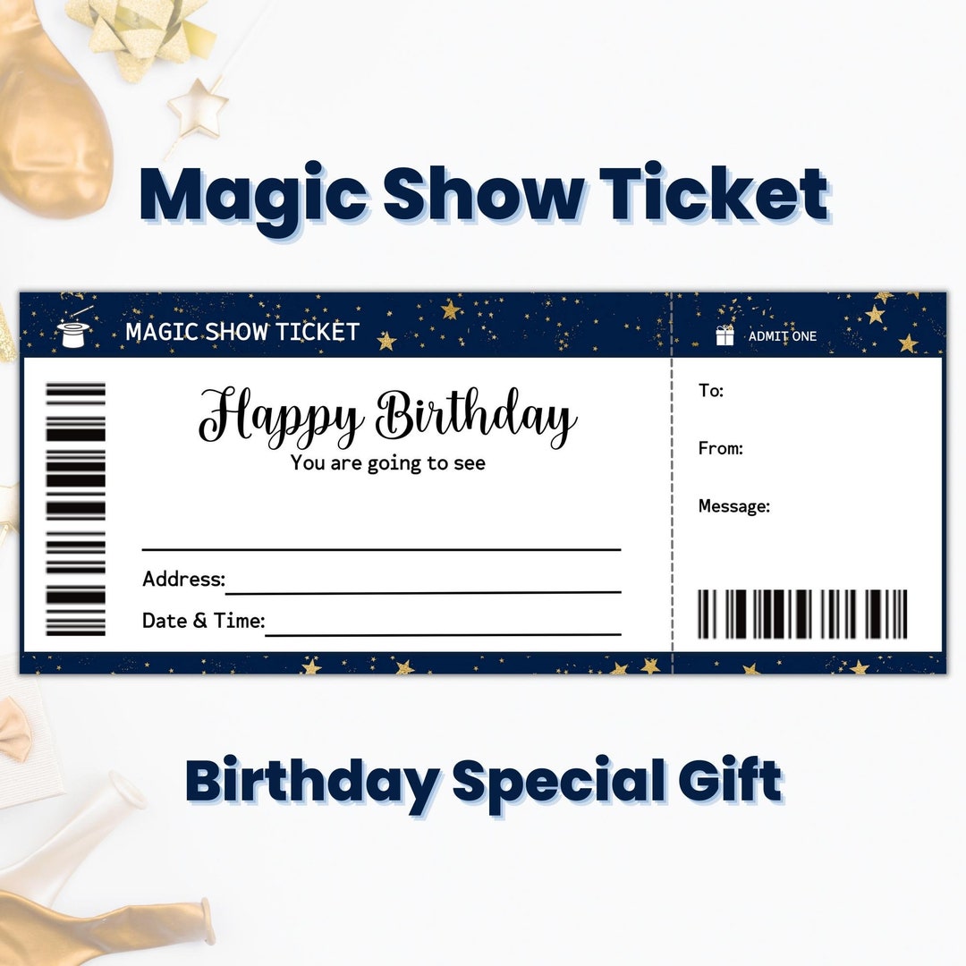 Magic Show Ticket Gift Coupon Template, Custom Happy Birthday Event ...