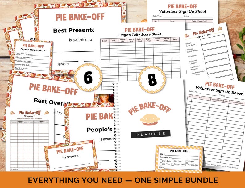 Pie Bake off Competition, Baking Contest Awards Certificate, Score Card ...