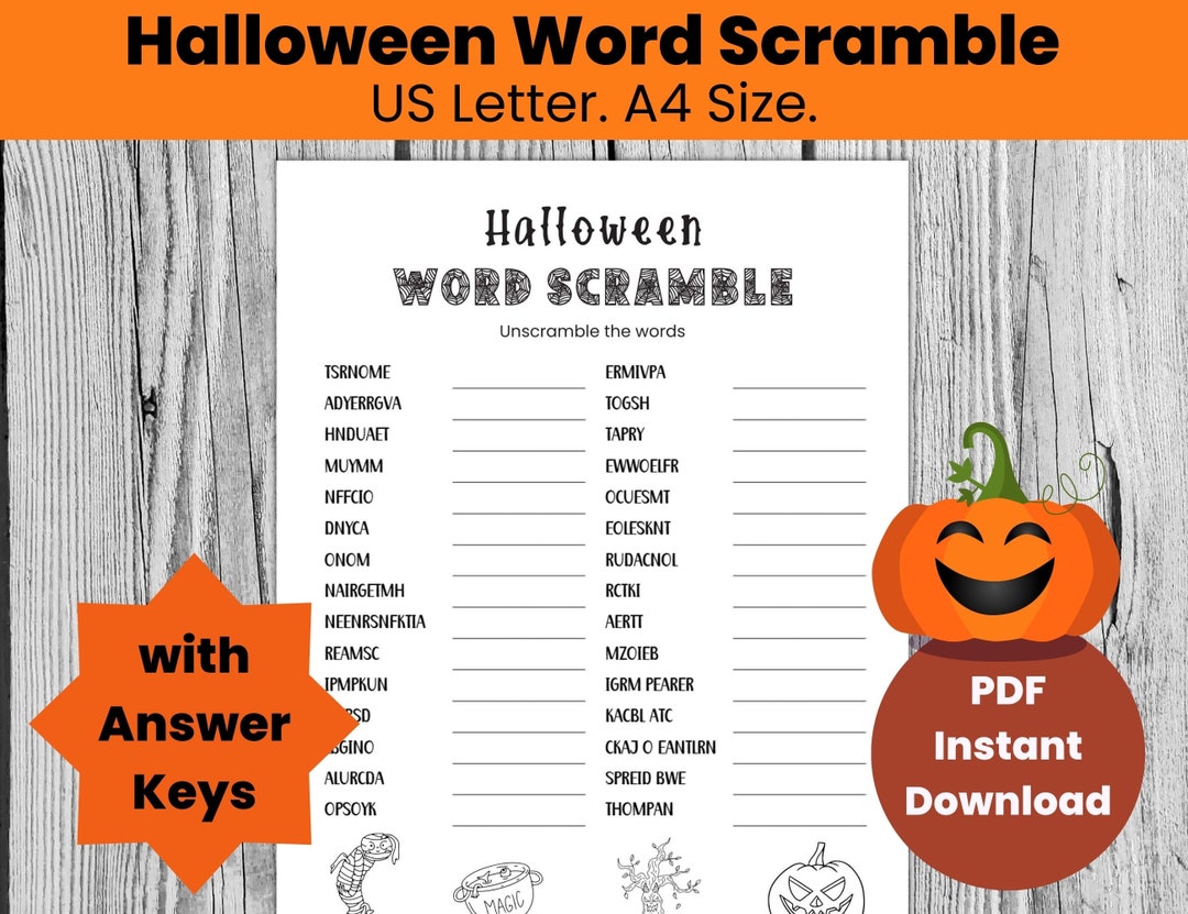 Printable Halloween Word Scramble, Halloween Party Game, Halloween ...