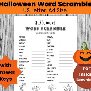 Printable Halloween Word Scramble, Halloween Party Game, Halloween ...