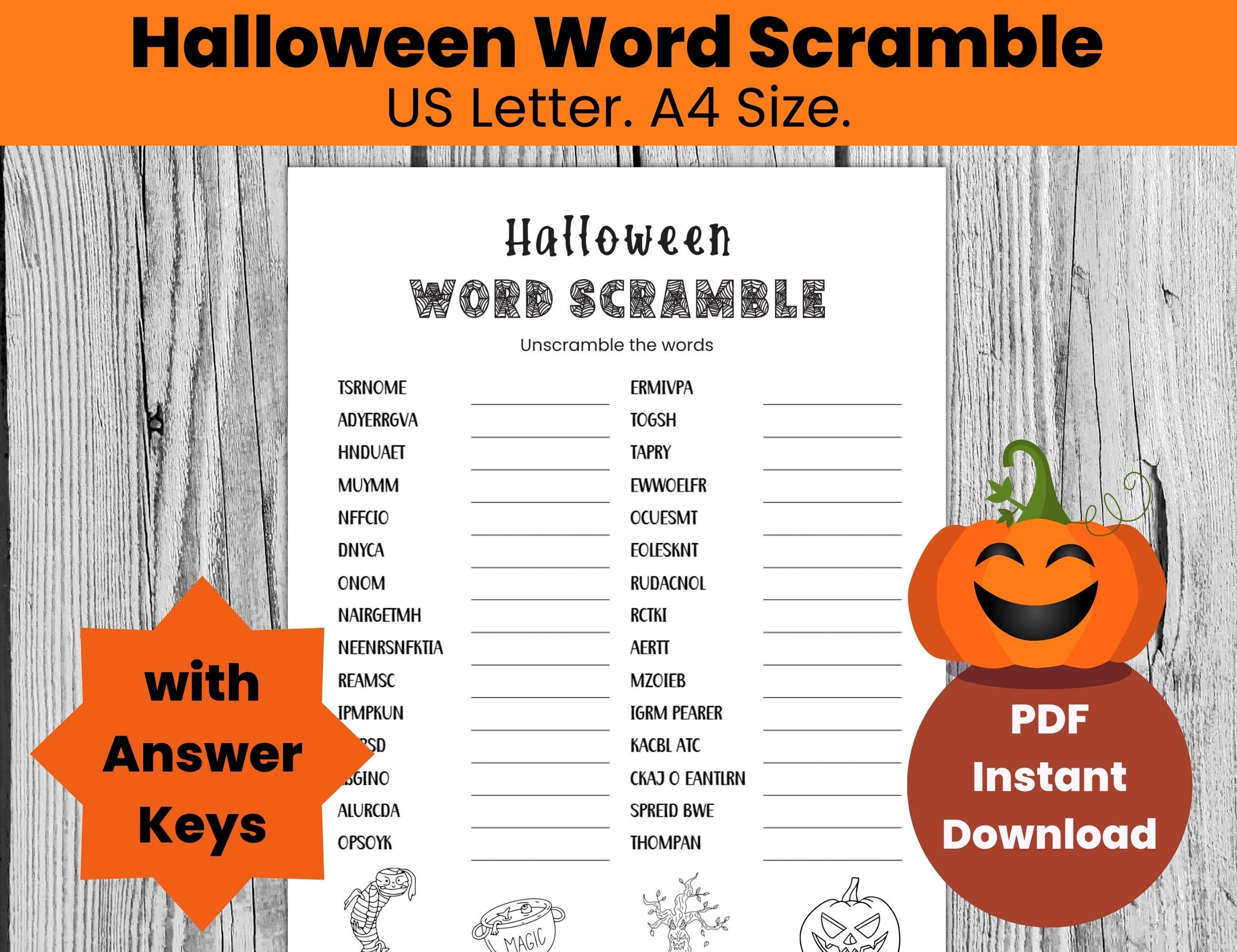 Printable Halloween Word Scramble, Halloween Party Game, Halloween ...