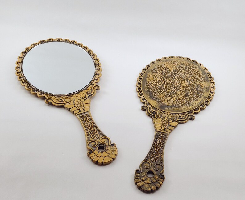 Plastic Fancy Handheld Mirror,metallic Hand Painted, Gold,silver, Blue ...