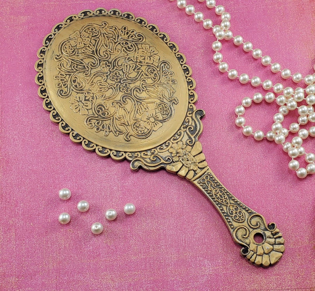 Plastic Fancy Handheld Mirror,metallic Hand Painted, Gold,silver, Blue ...