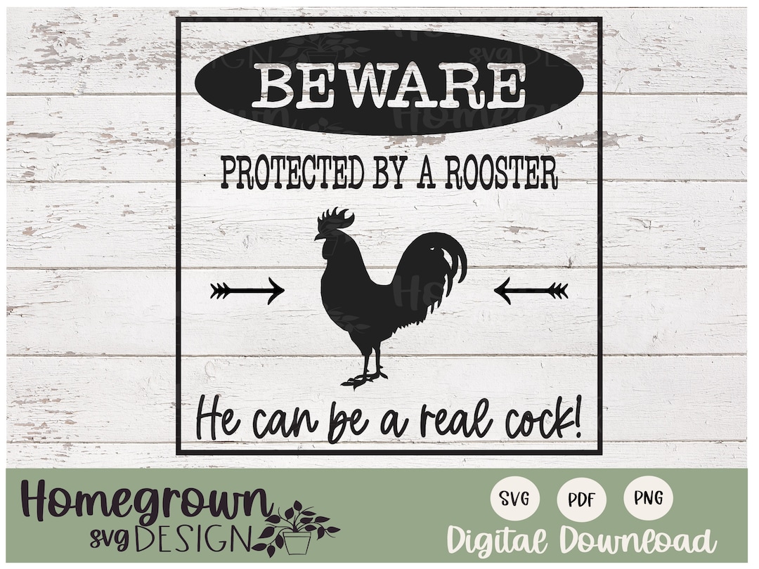Beware Protected by A Rooster Sign Design - Rooster SVG - Chicken Coop ...