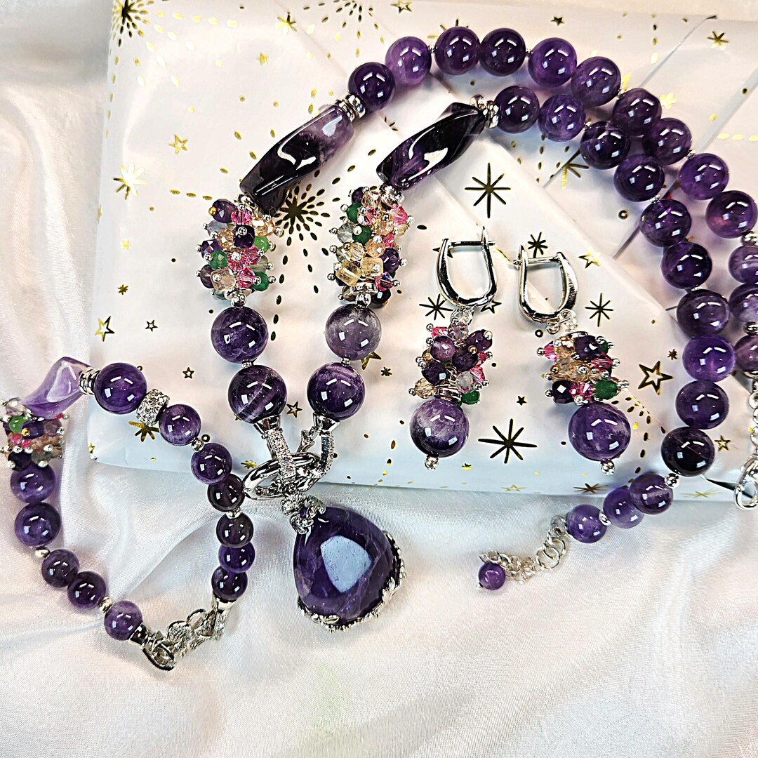 Amethyst Jewelry Set: Sterling Silver Necklace, Bracelet & Earrings - Etsy
