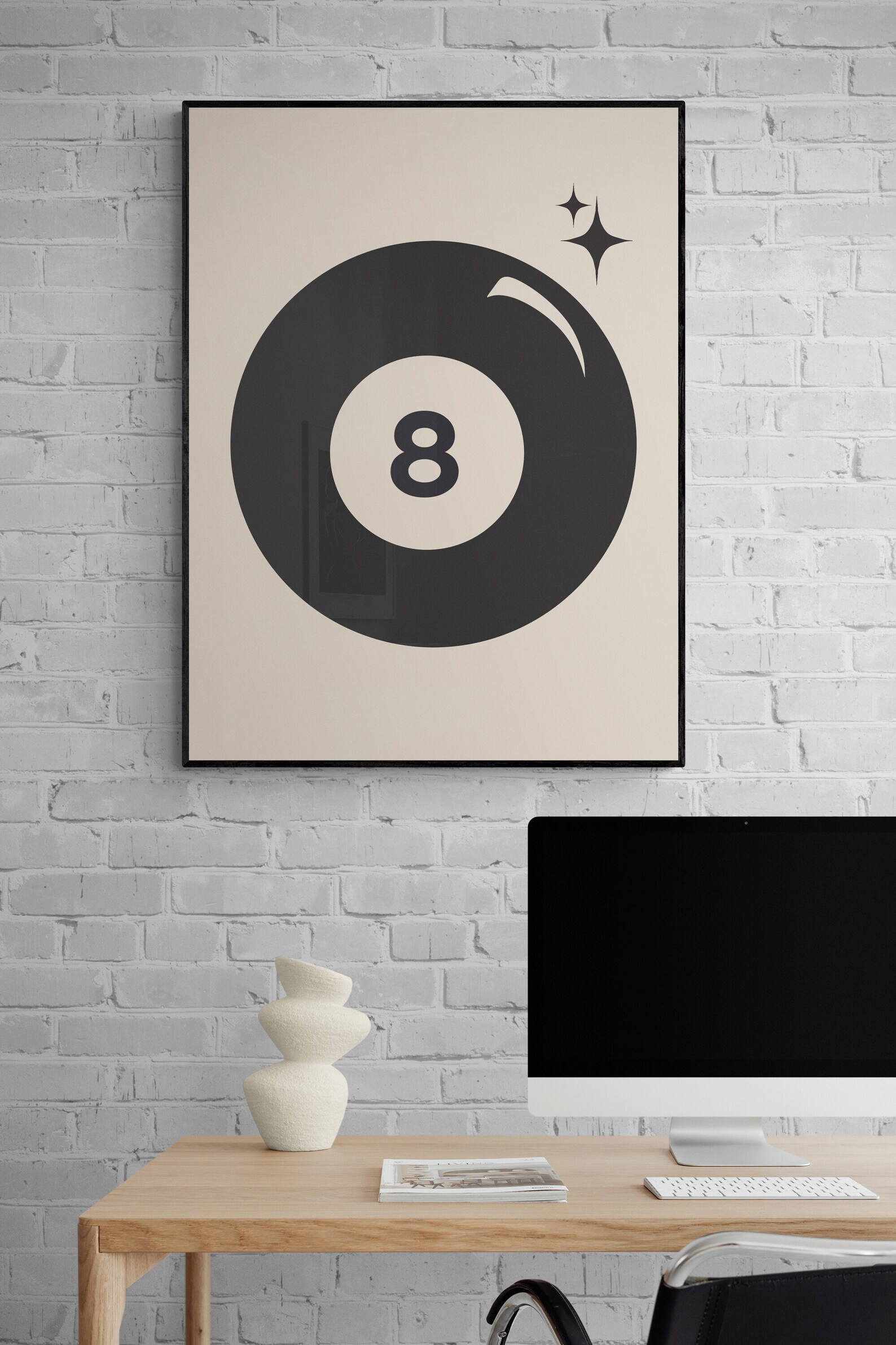 Trendy Retro 8 Ball Print Illustration Wall Art Minimalist - Etsy