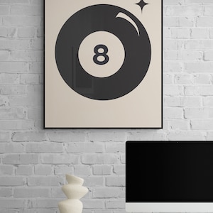 Trendy Retro 8 Ball Print Illustration Wall Art, Minimalist Modern ...
