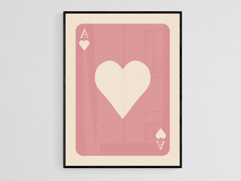 Pink Ace of Hearts Poster Playing Cards Wall Art Trendy - Etsy