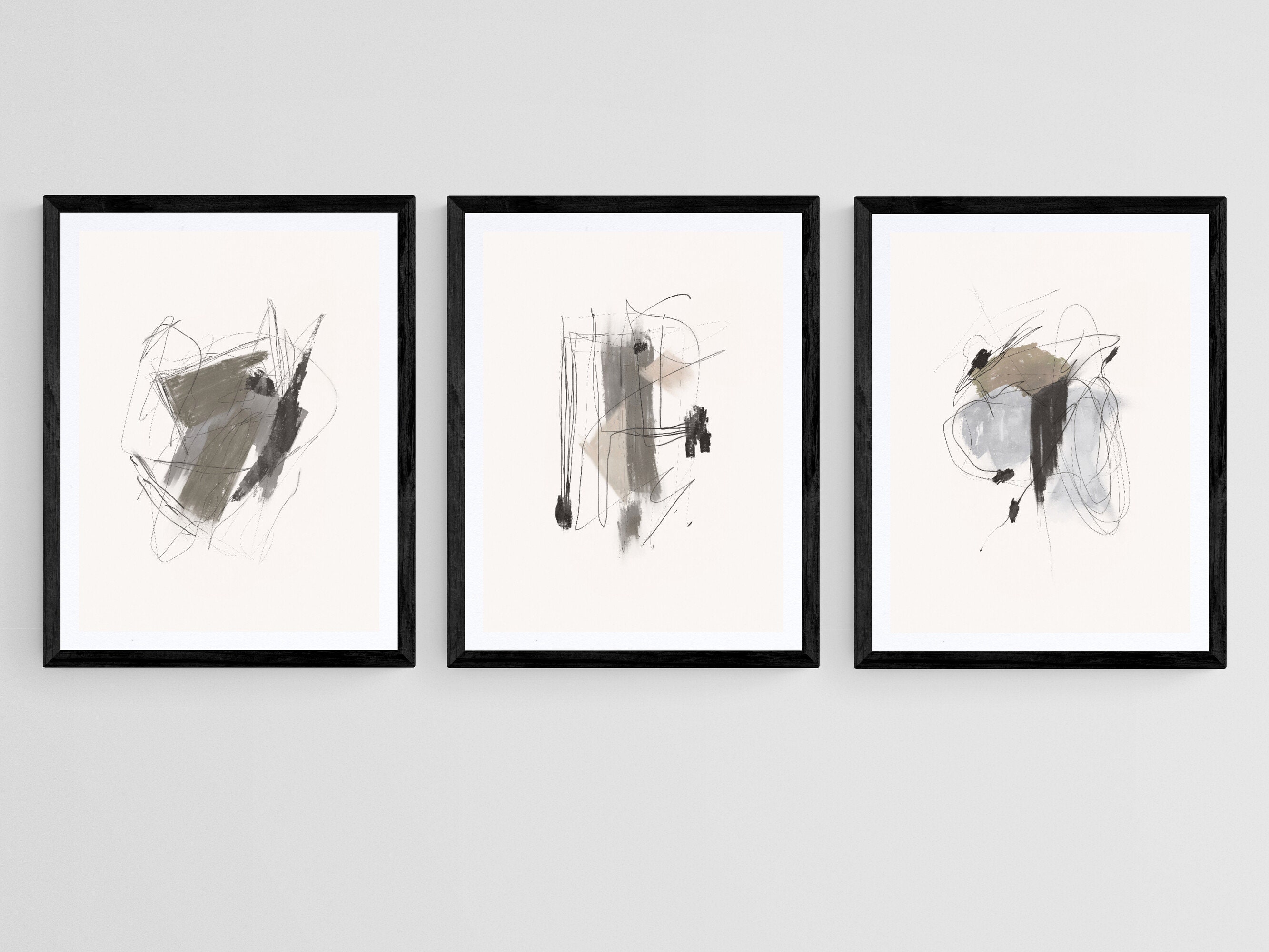 Simple Modern Greige Abstract Gallery Wall Art Set of 3 - Etsy