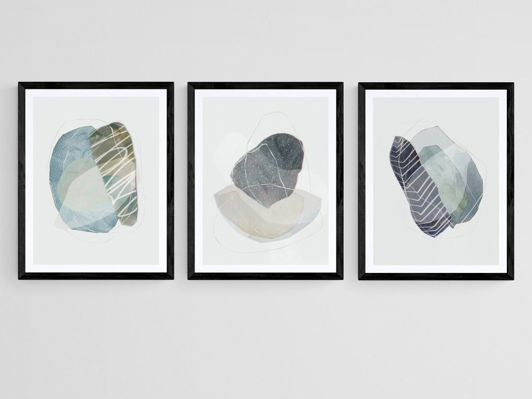 Set of 3 Modern Wall Art Prints, Cool Colors Neutral Gallery Wall Decor ...