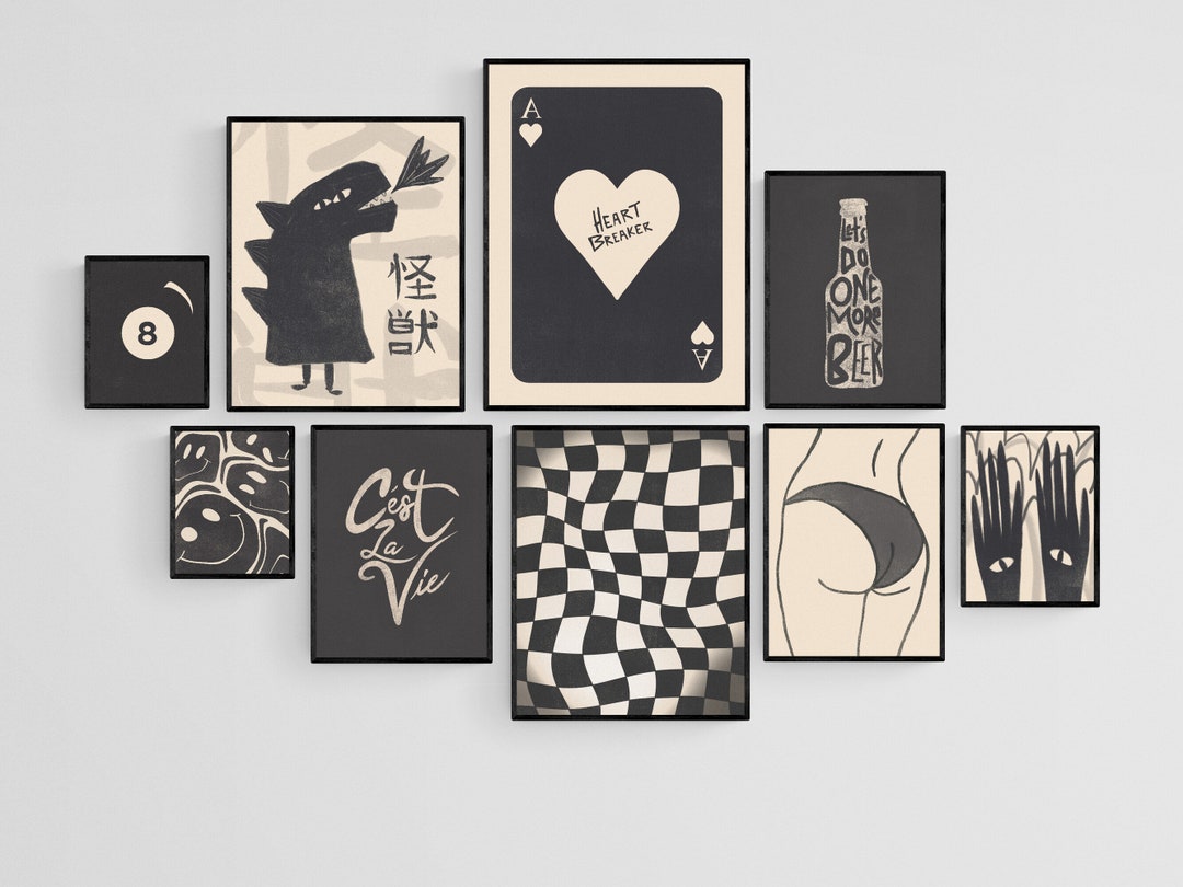 Trendy Retro Poster Gallery Wall Set of 9 Prints, Large Modern ...