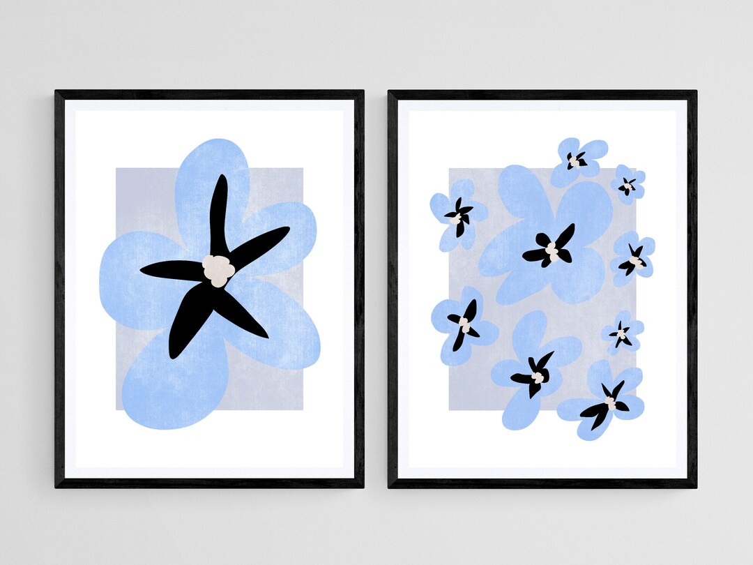 Blue Flower Art Print, Simple Flowers Art, Colorful Wall Art, Blue ...