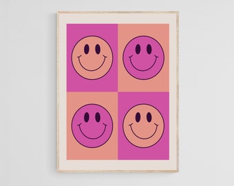 Pink Smiley Face Wall Art - Etsy