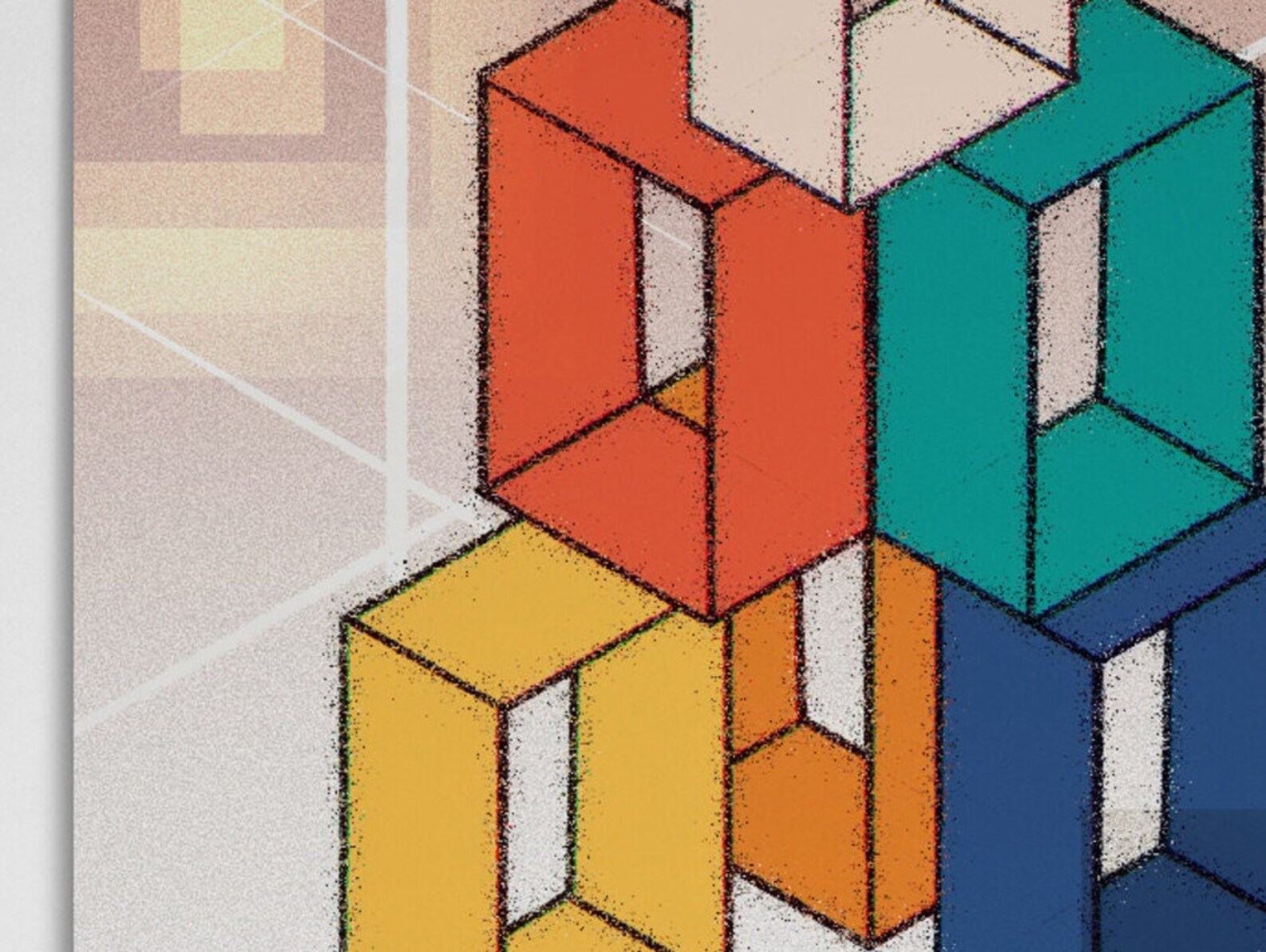 Retro Stacked Blocks Poster, Indie Room Decor Print, Printable Wall Art ...