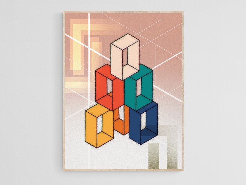 Retro Stacked Blocks Poster, Indie Room Decor Print, Printable Wall Art ...