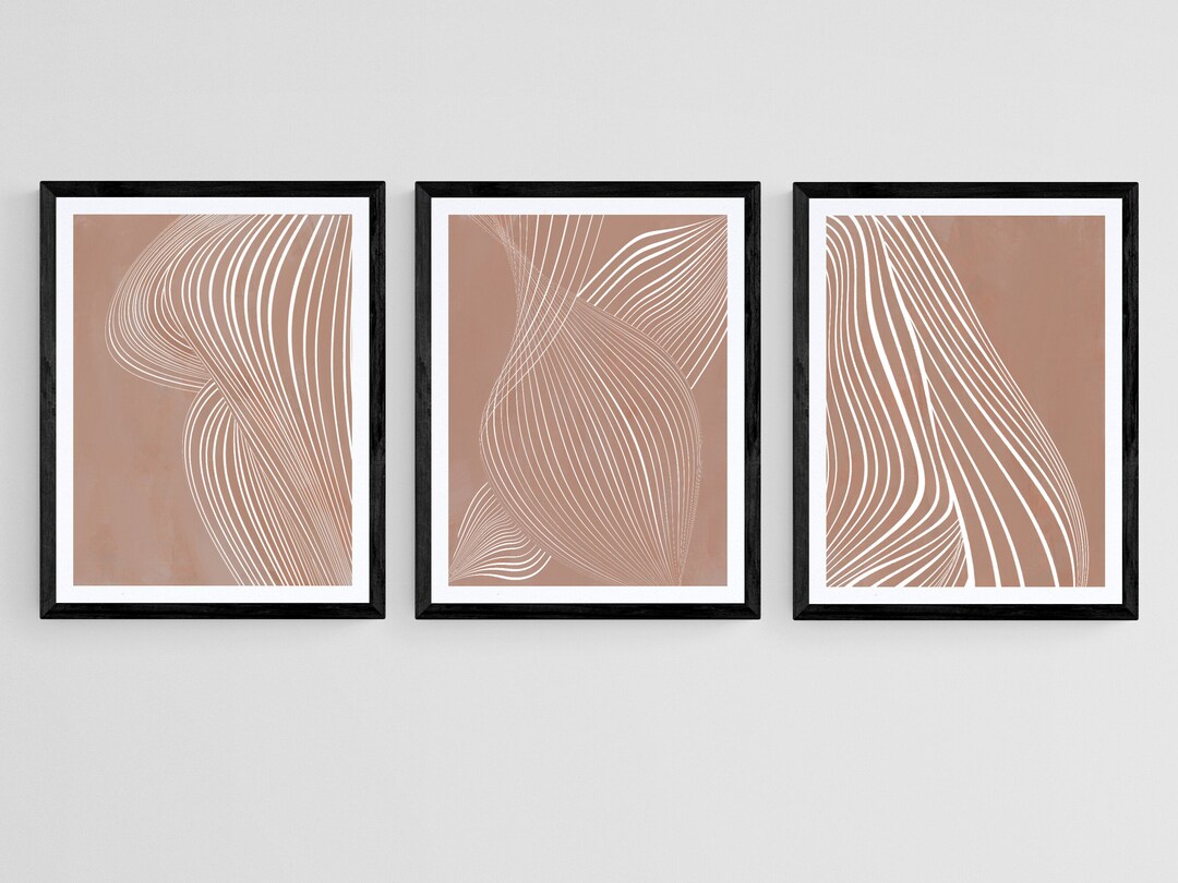 Simple Neutral Line Art Prints, Minimalist Abstract Lines Art, Set of 3 ...