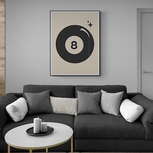 Trendy Retro 8 Ball Print Illustration Wall Art, Minimalist Modern ...