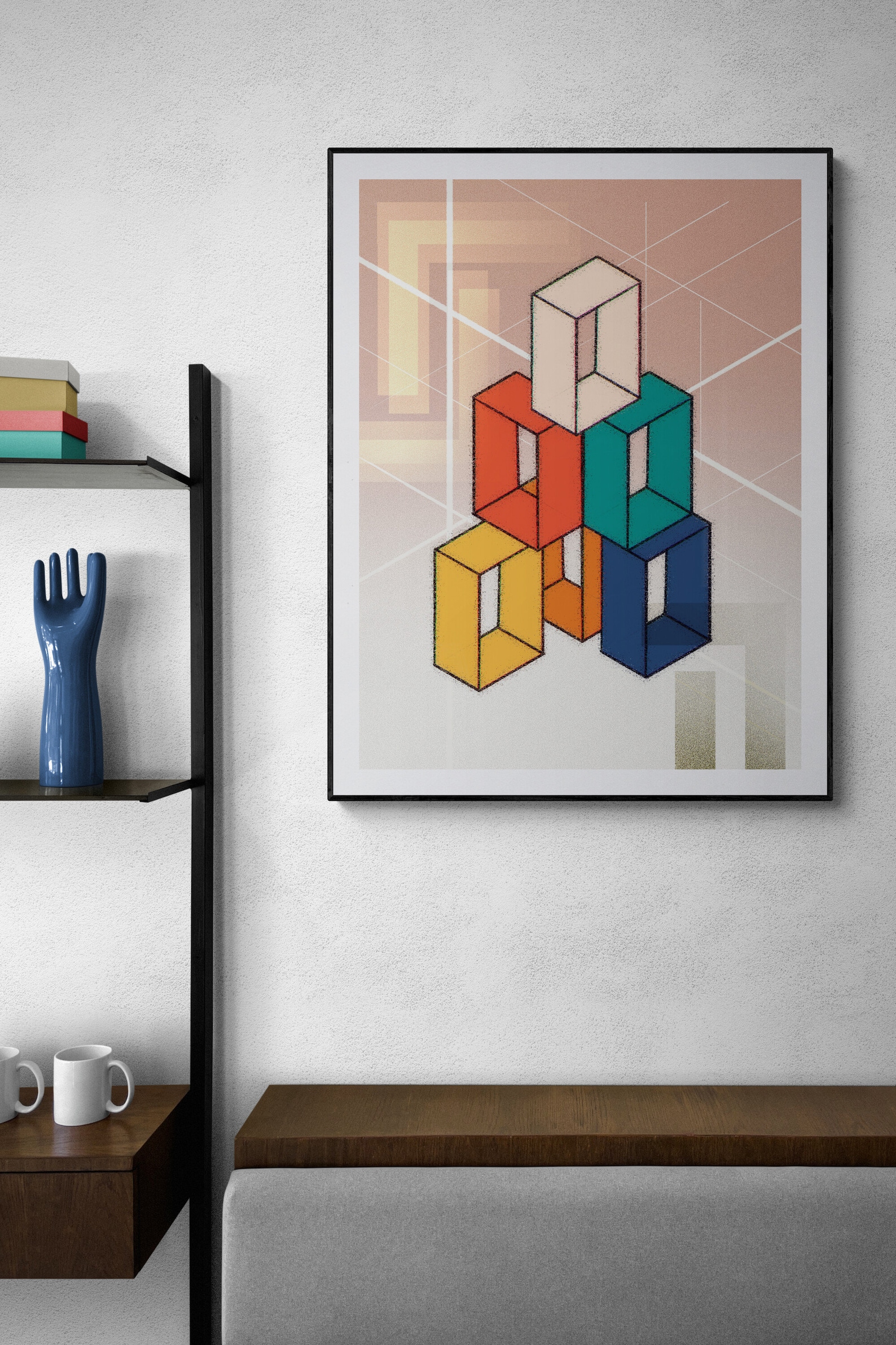 Retro Stacked Blocks Poster, Indie Room Decor Print, Printable Wall Art ...