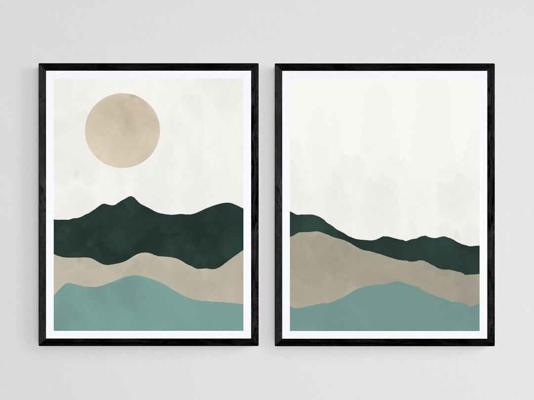 Minimalist Mountains Art Prints Set of 2, Landscape Mountain Scenery ...