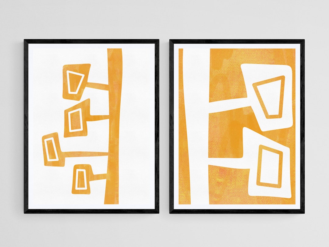 Modern Yellow & White Abstract Shapes Art, Set of 2 Wall Art Prints ...