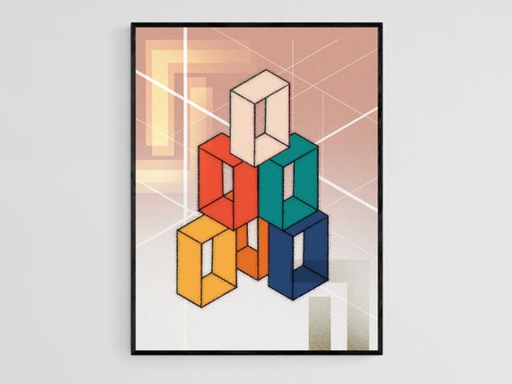 Retro Stacked Blocks Poster Indie Room Decor Print Printable - Etsy