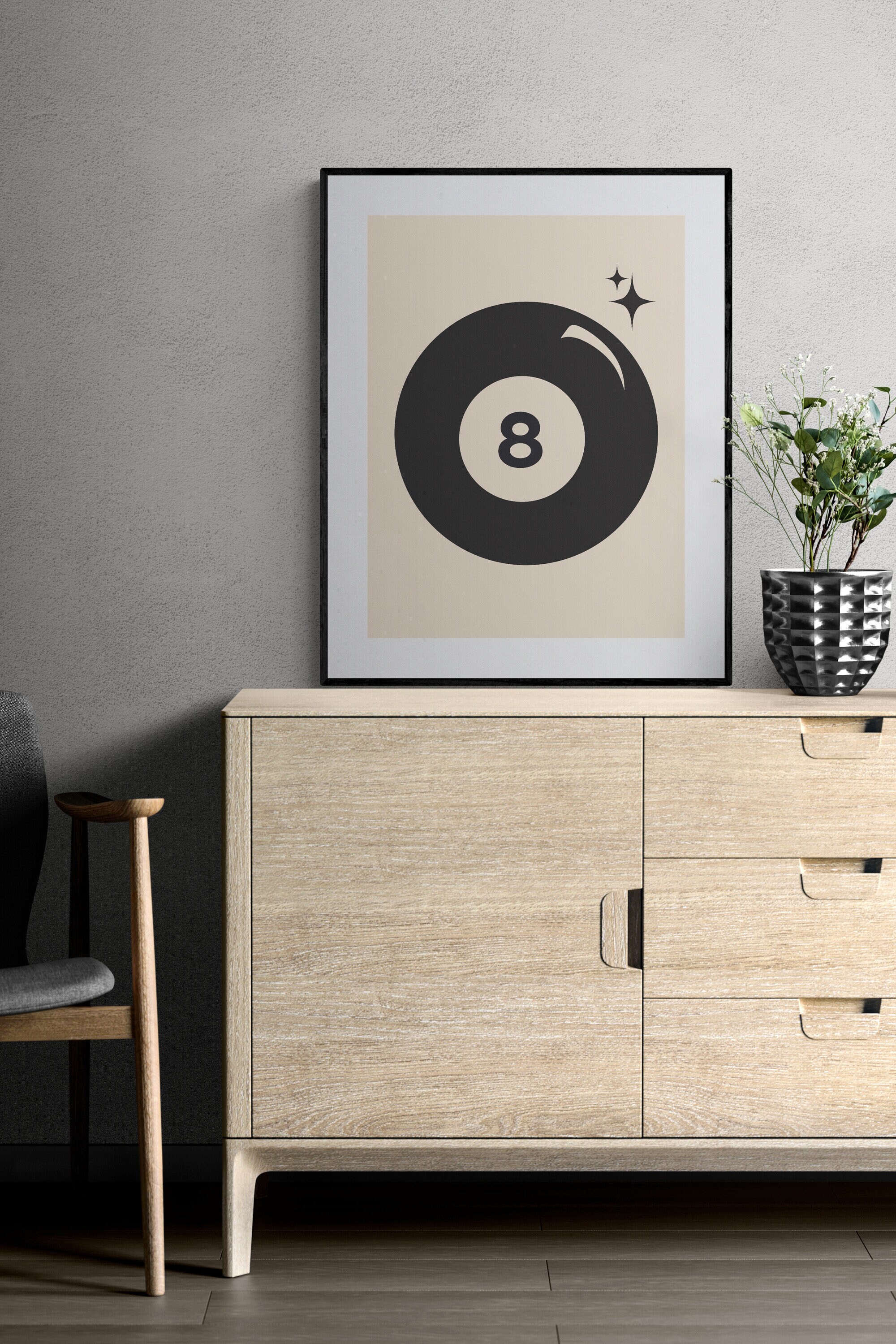 Trendy Retro 8 Ball Print Illustration Wall Art Minimalist - Etsy