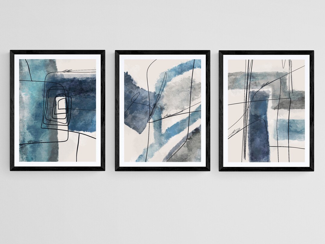 Modern Simple Blue Gray Gallery Wall Art Set of 3, Simple Abstract Art ...