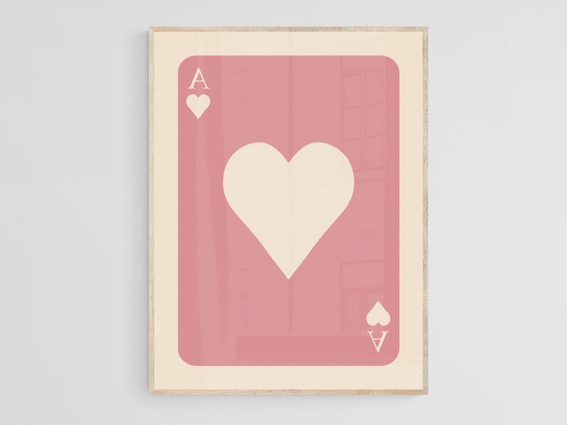 Pink Ace of Hearts Poster, Playing Cards Wall Art, Trendy Retro ...