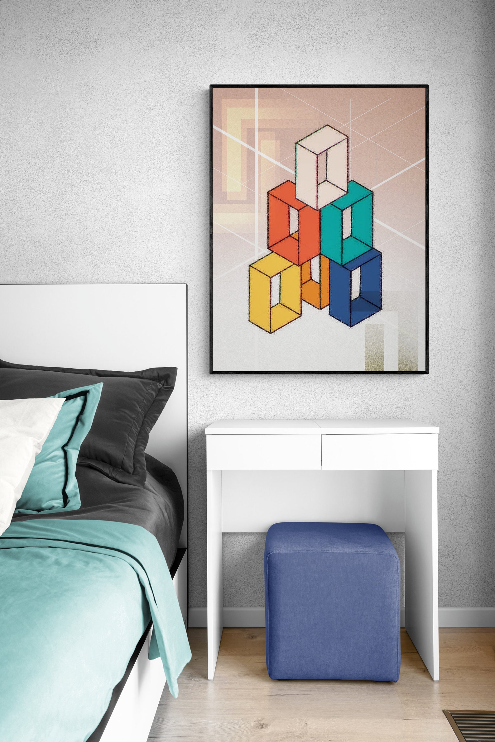 Retro Stacked Blocks Poster, Indie Room Decor Print, Printable Wall Art ...