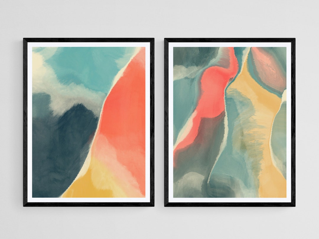 Set of 2 Colorful Abstract Art Prints, Wall Art Paintings, Downloadable ...