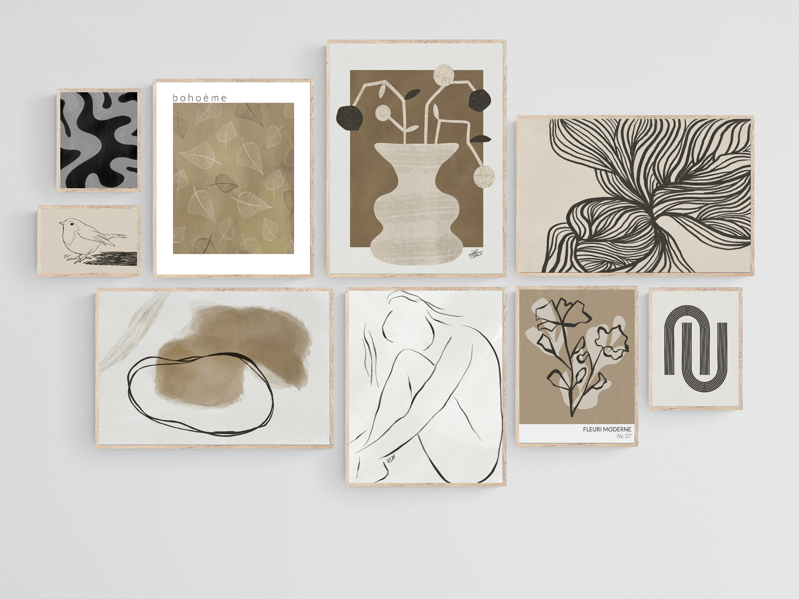 Modern Boho Gallery Wall Set of 9 Prints Neutral Color Nordic - Etsy
