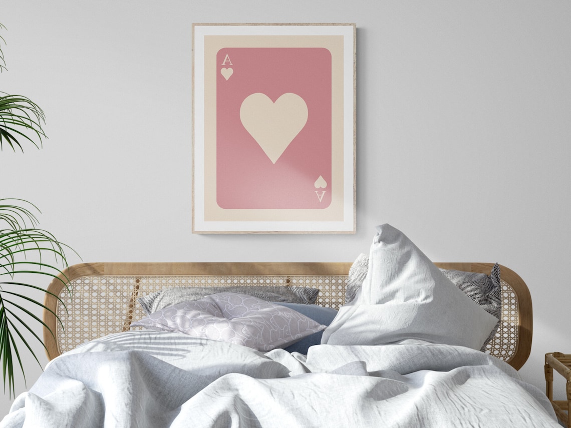 Pink Ace of Hearts Poster Playing Cards Wall Art Trendy - Etsy