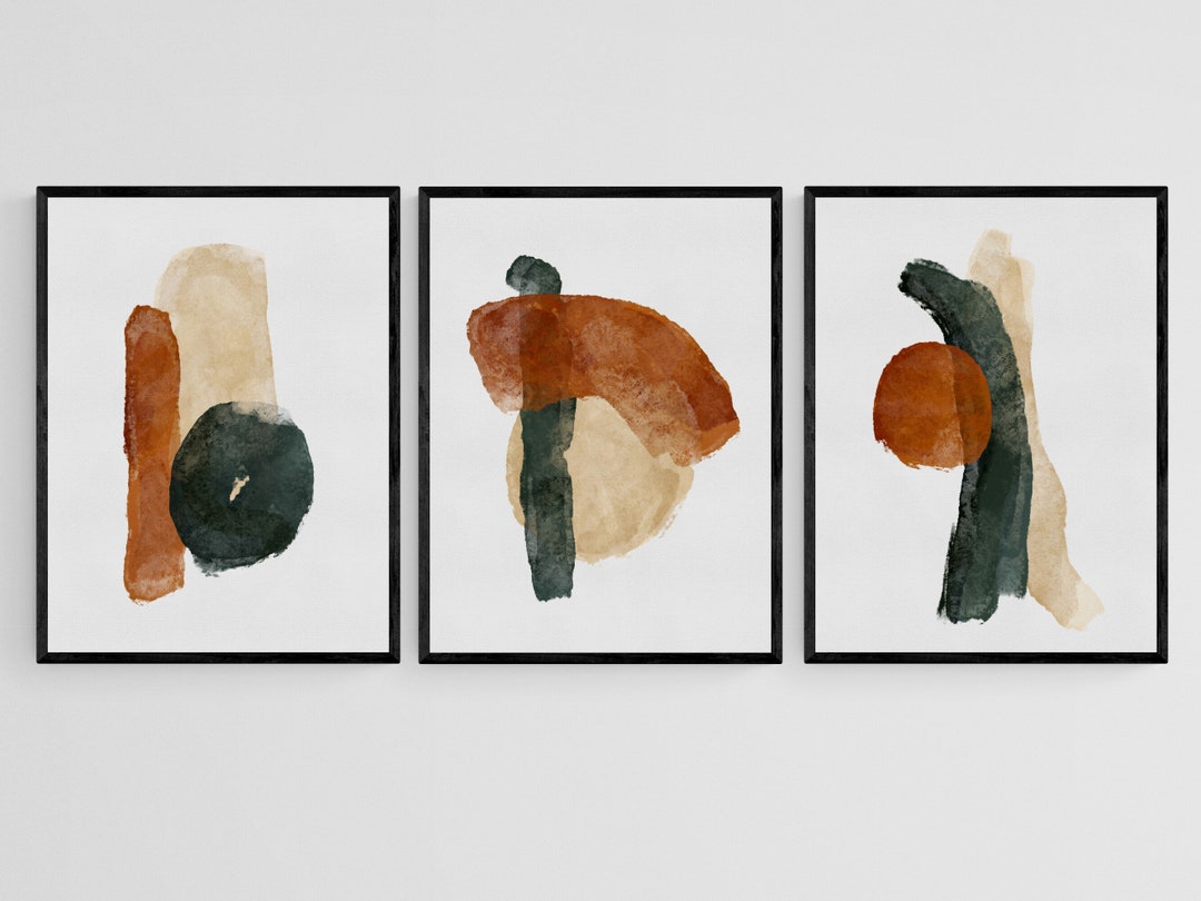 Set of 3 Earth Tone Wall Art, Minimalistic Brush Strokes, Rusty Poster ...