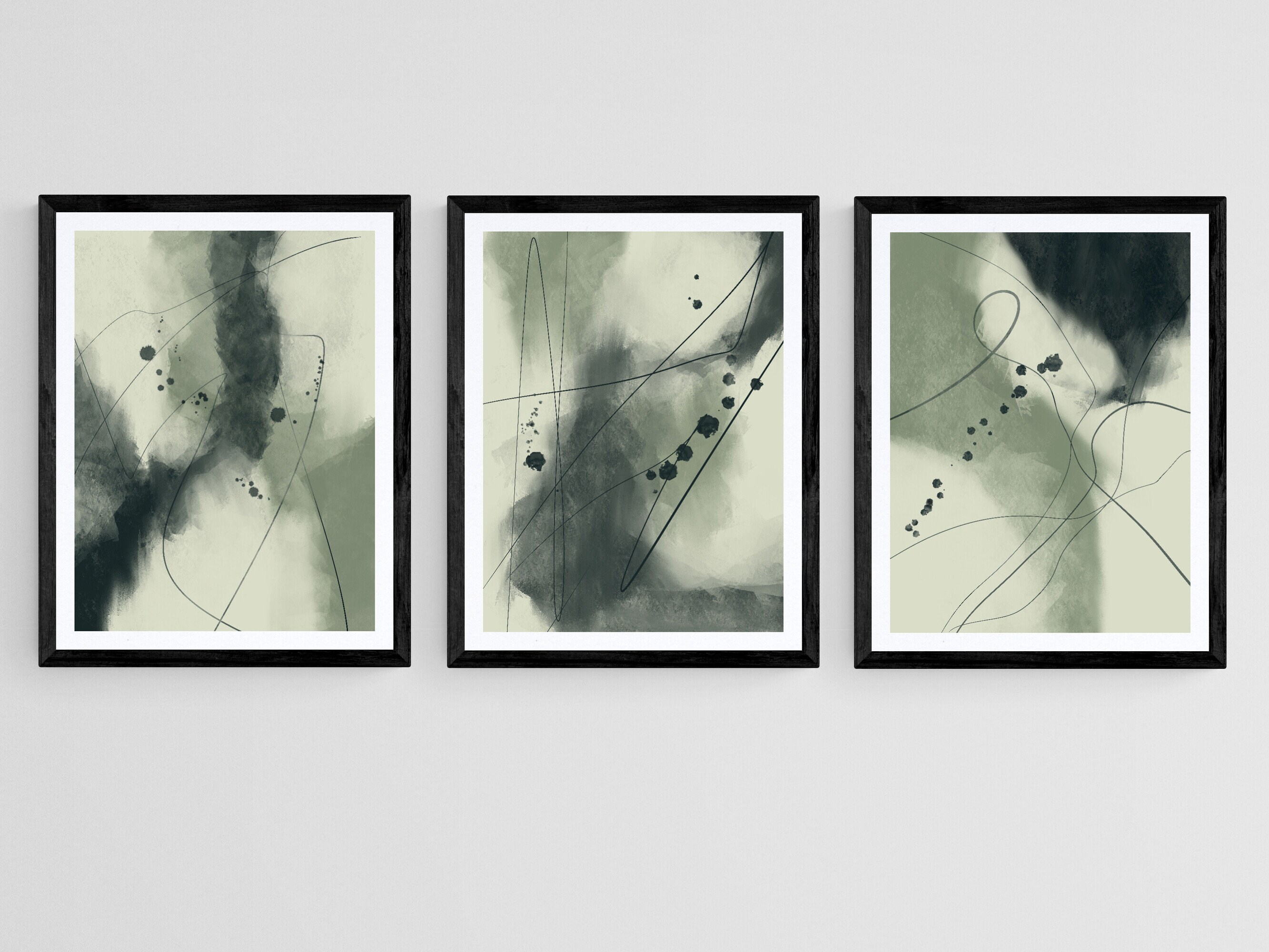 Green Abstract Art Prints Set of 3 Modern Abstract Art - Etsy