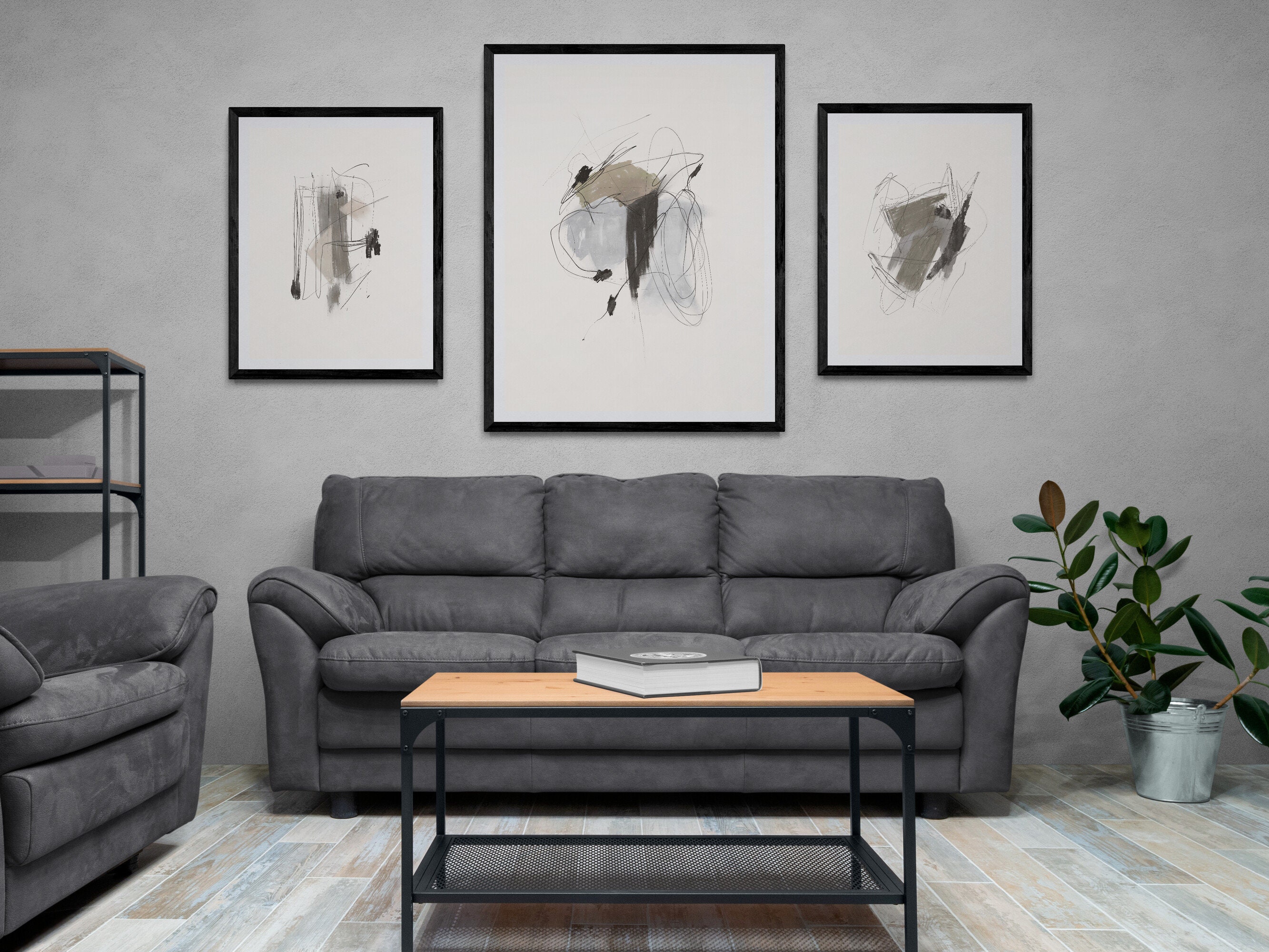 Simple Modern Greige Abstract Gallery Wall Art Set of 3 - Etsy