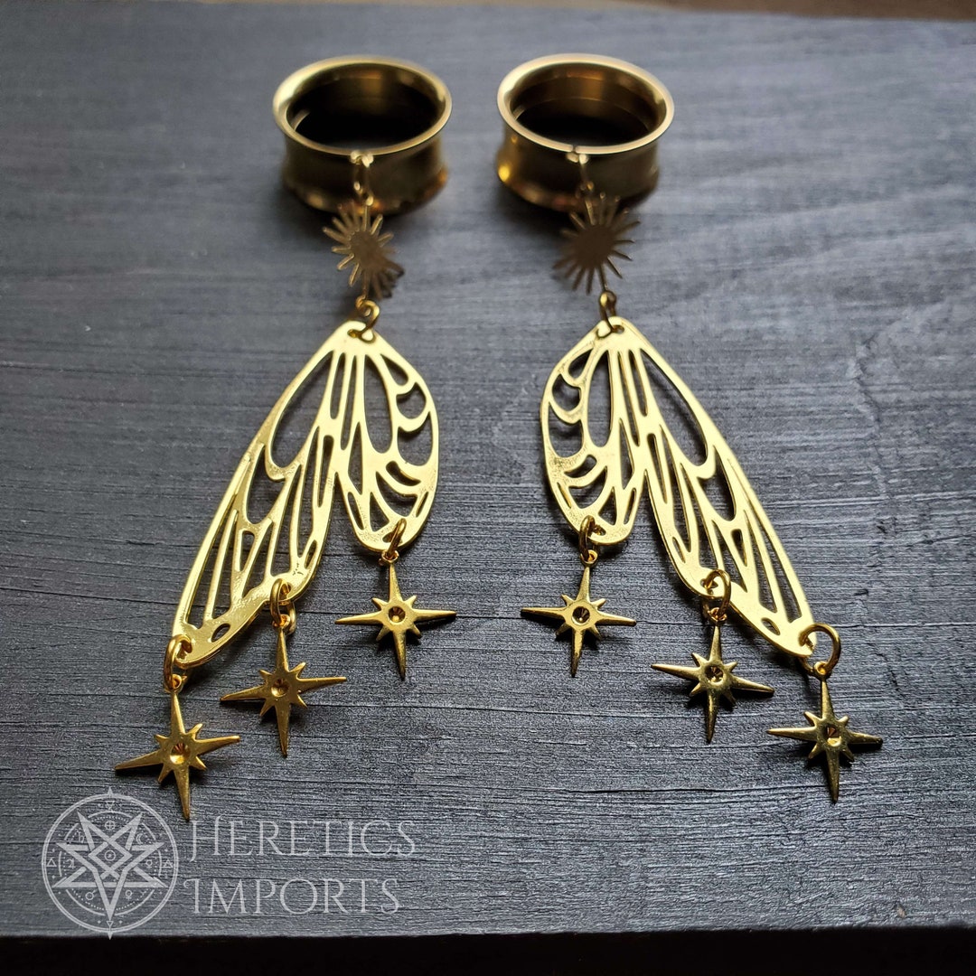 Gold Fairy Wings - Plugs Gauges Earrings (pair) - Etsy