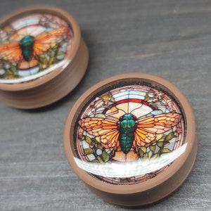 Stained Glass Cicada - Plugs Gauges Earrings (pair) (faux Stained Glass ...
