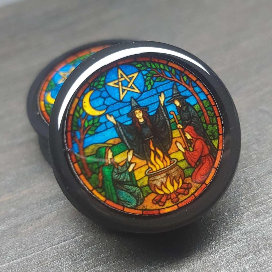Stained Glass Wiccan Ritual - Plugs Gauges Earrings (pair) (faux ...