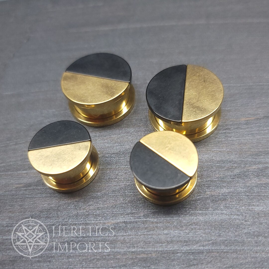 Gold & Black Plugs Gauges Earrings pair - Etsy