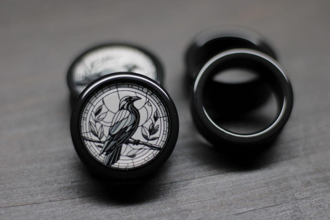 Raven & Tunnels - Plugs Gauges Earrings (pair) (faux Stained Glass) - Etsy