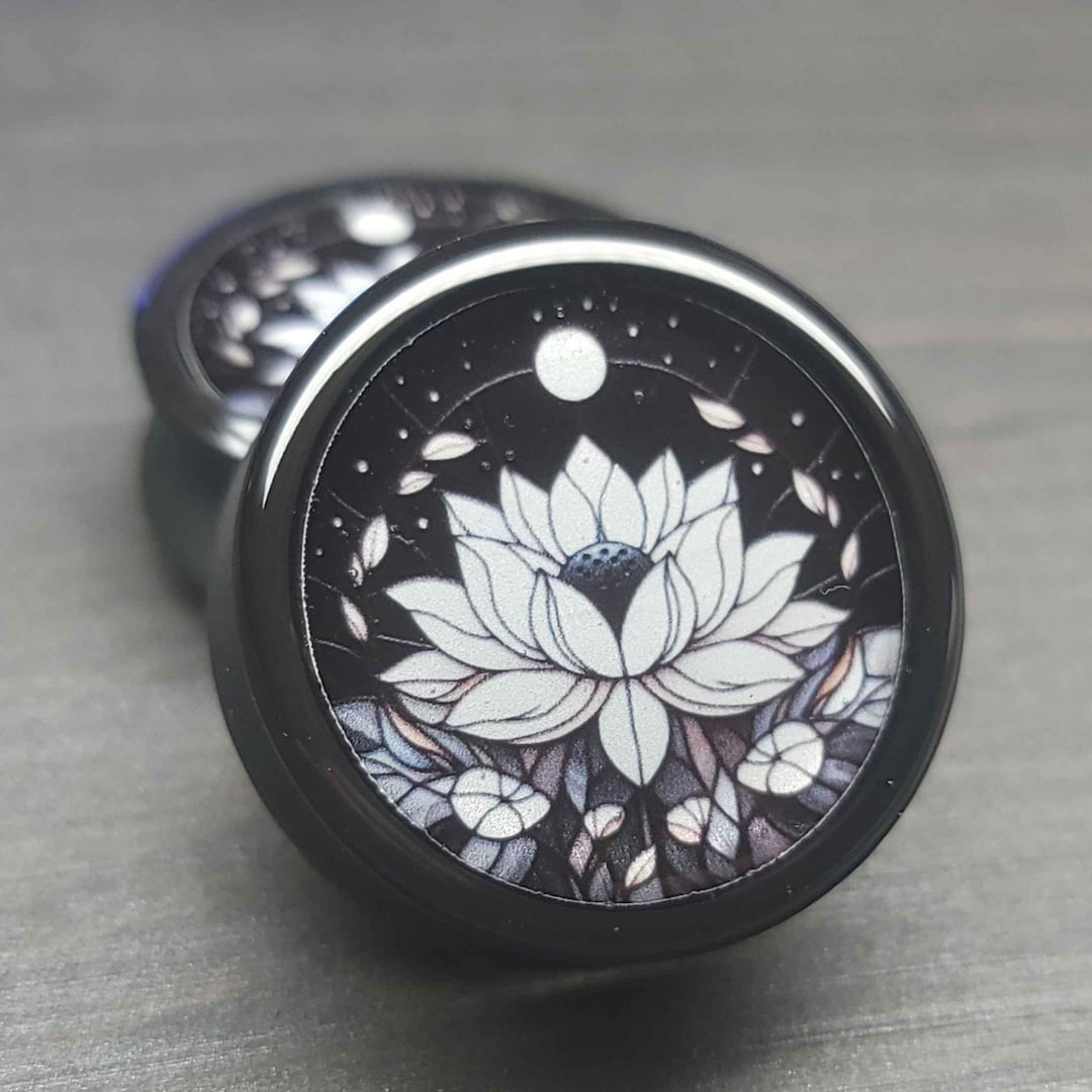 Stained Glass Moon Lotus Plugs: Biopolymer Gauges (pair) - Etsy