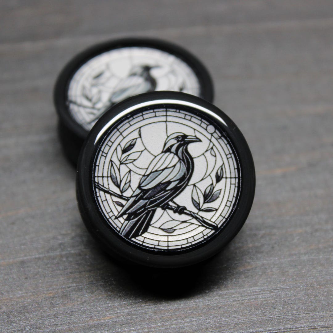 Stained Glass Black Raven Plugs: Biopolymer Gauges (pair) - Etsy