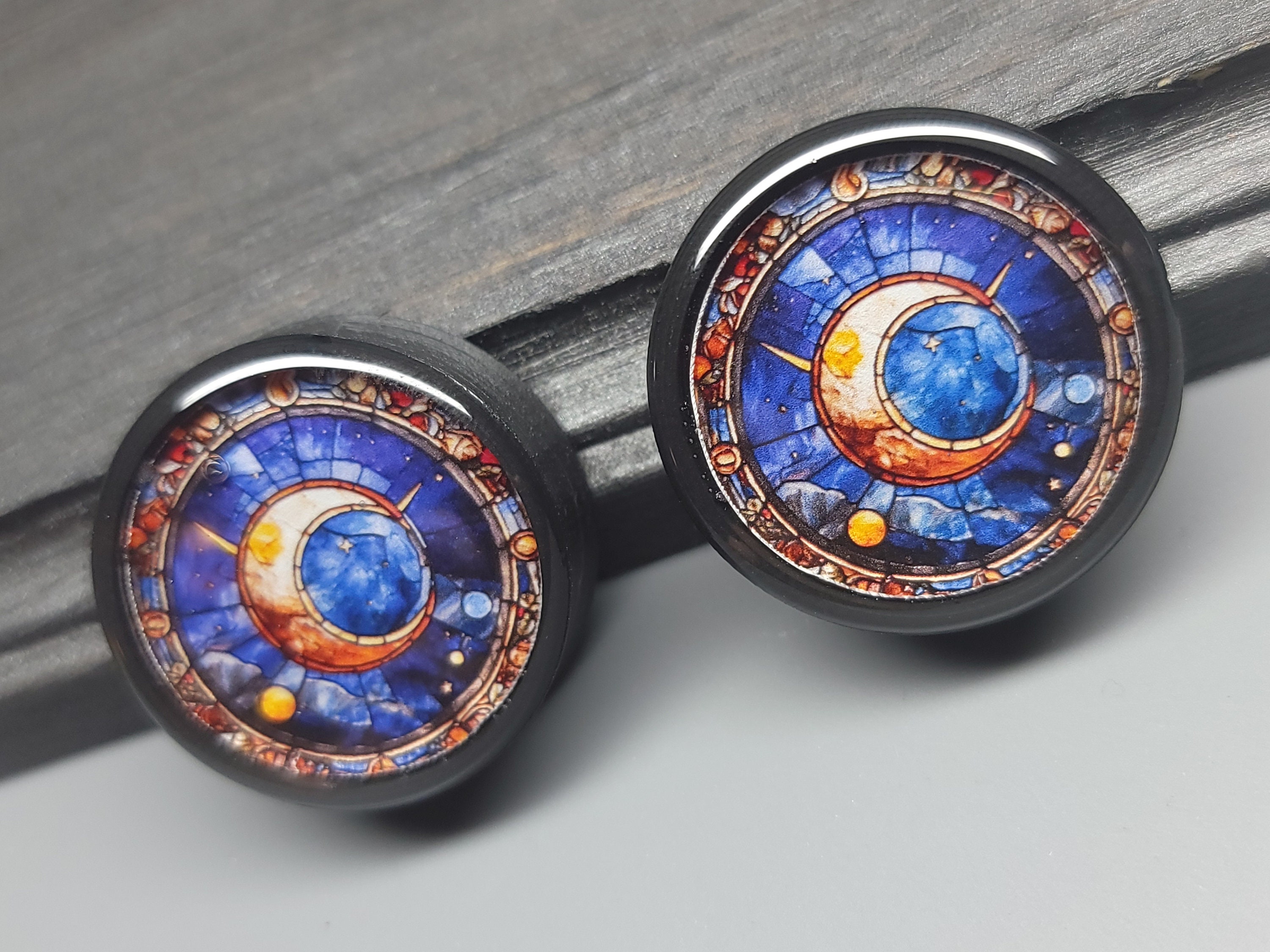 Stained Glass Crescent Moon Plugs: Biopolymer Gauges (pair) - Etsy