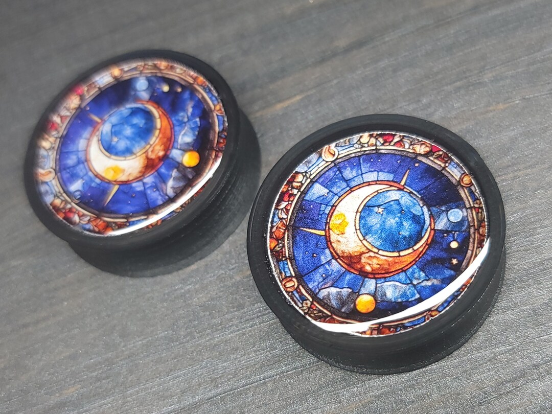 Stained Glass Crescent Moon Plugs: Biopolymer Gauges (pair) - Etsy