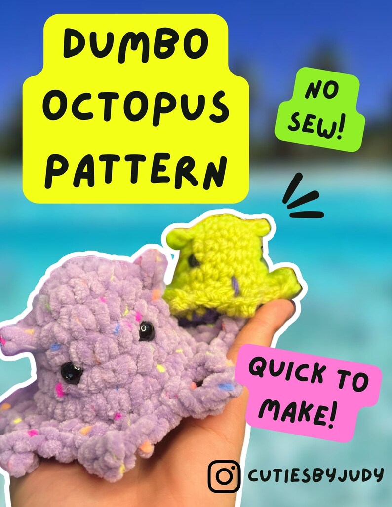 Crochet PATTERN Dumbo Octopus No-sew Quick Easy Make Amigurumi Small ...