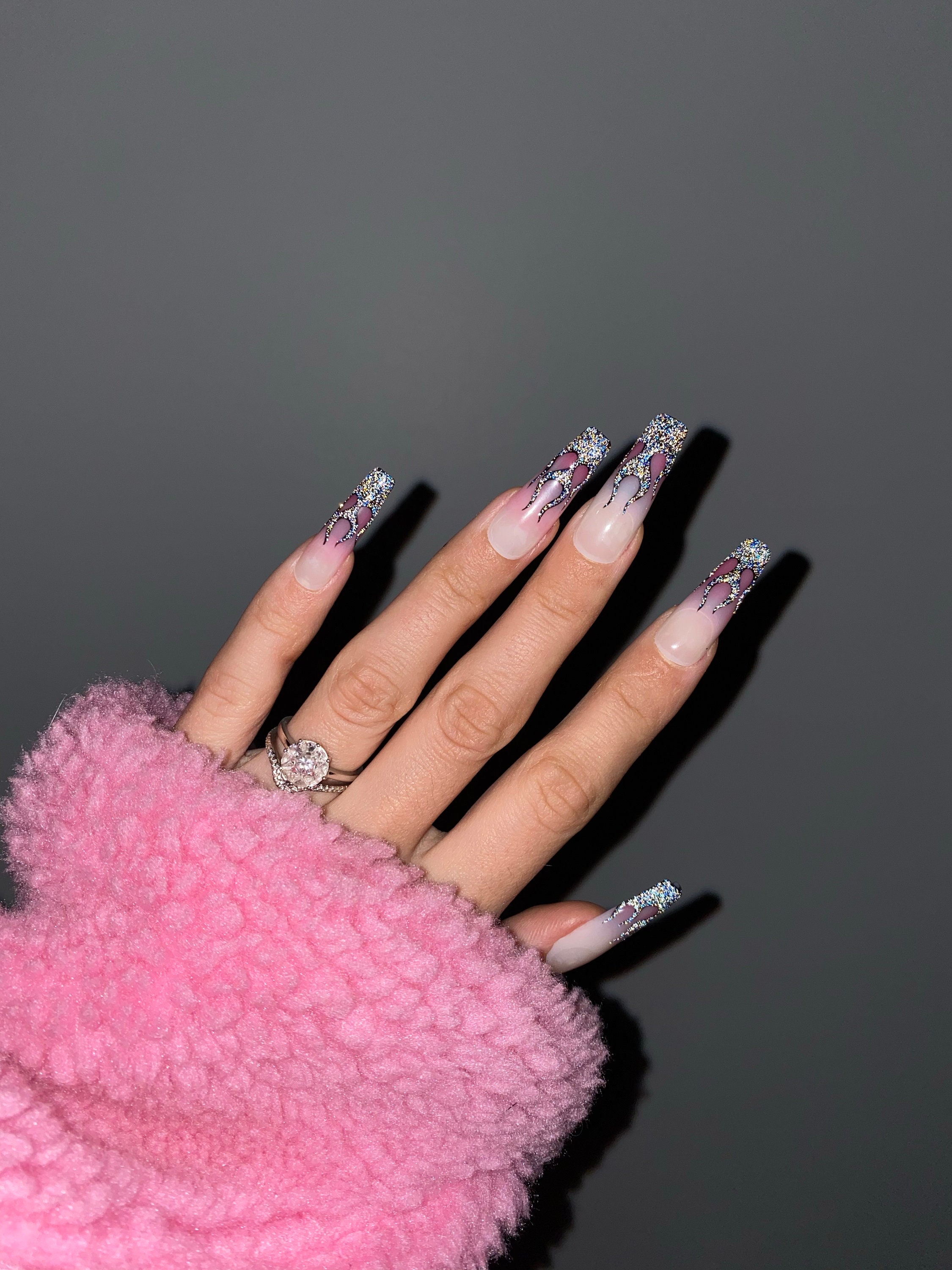 Reflective Fire Press On Nails Flame Nail Art 24 Pcs False Etsy