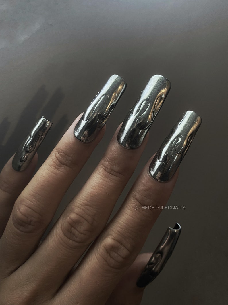 Silver Chrome False Nails / Mirror Press on Nails / 24 Pcs - Etsy