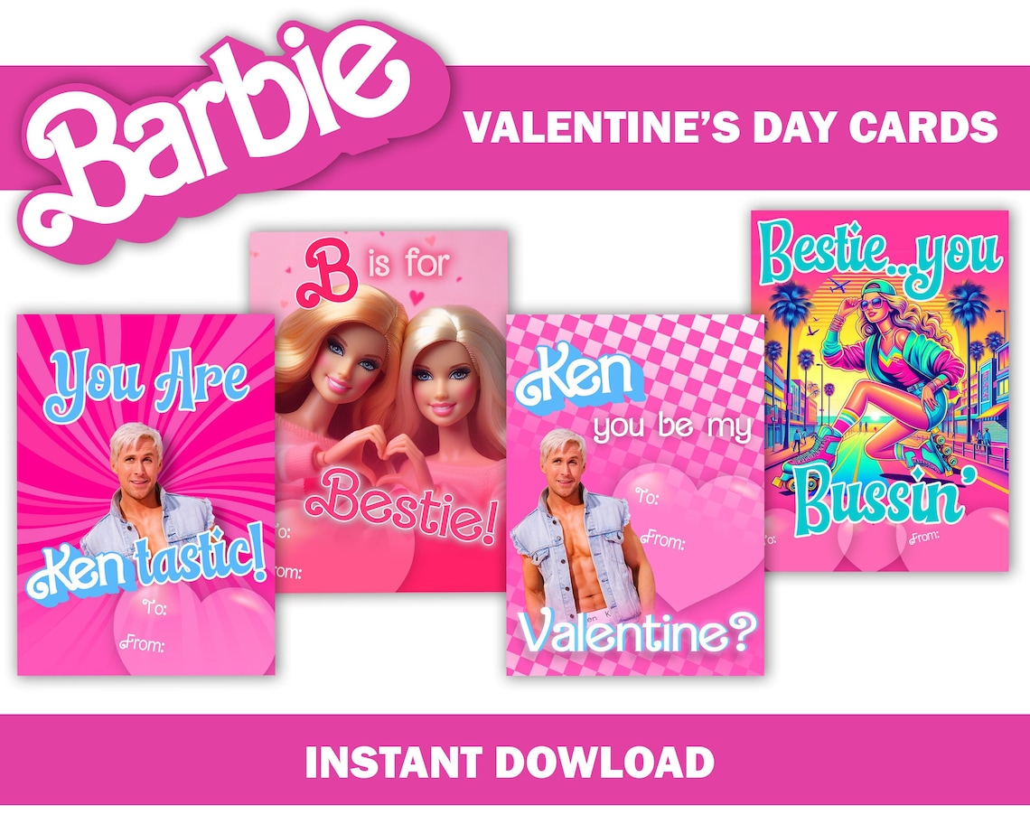 Barbie Valentine's Day Cards, Printable Instant Download, DIY Cards ...